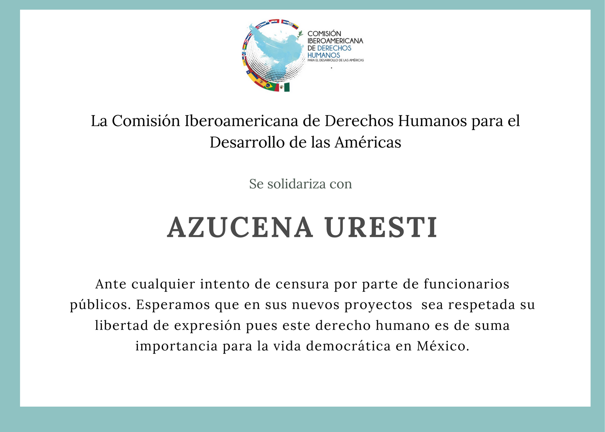 La CIDHPDA manifiesta su solidaridad con Azucena Uresti - DE REPORTEROS